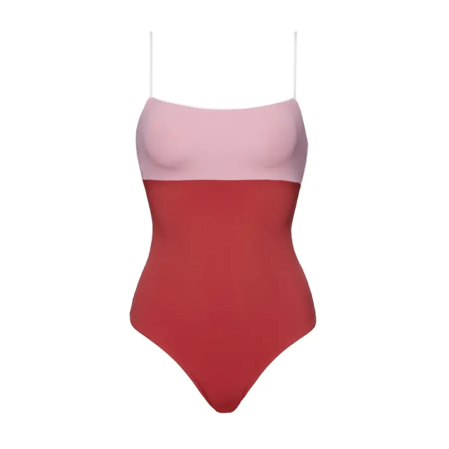 Conservative Double Color Splicing Square Collar One-piece Swimsuit ...